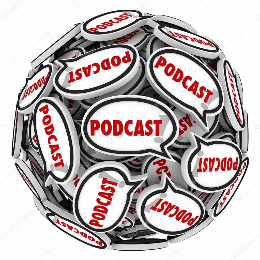 Podcast word speech bubbles in ball or sphere — Stock Photo © iqoncept ...