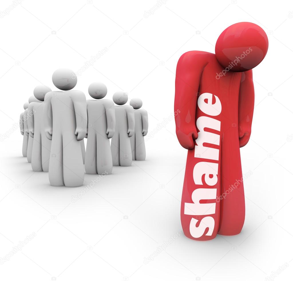 Shame word on a red 3D person cast apart from the group — Stock Photo ...