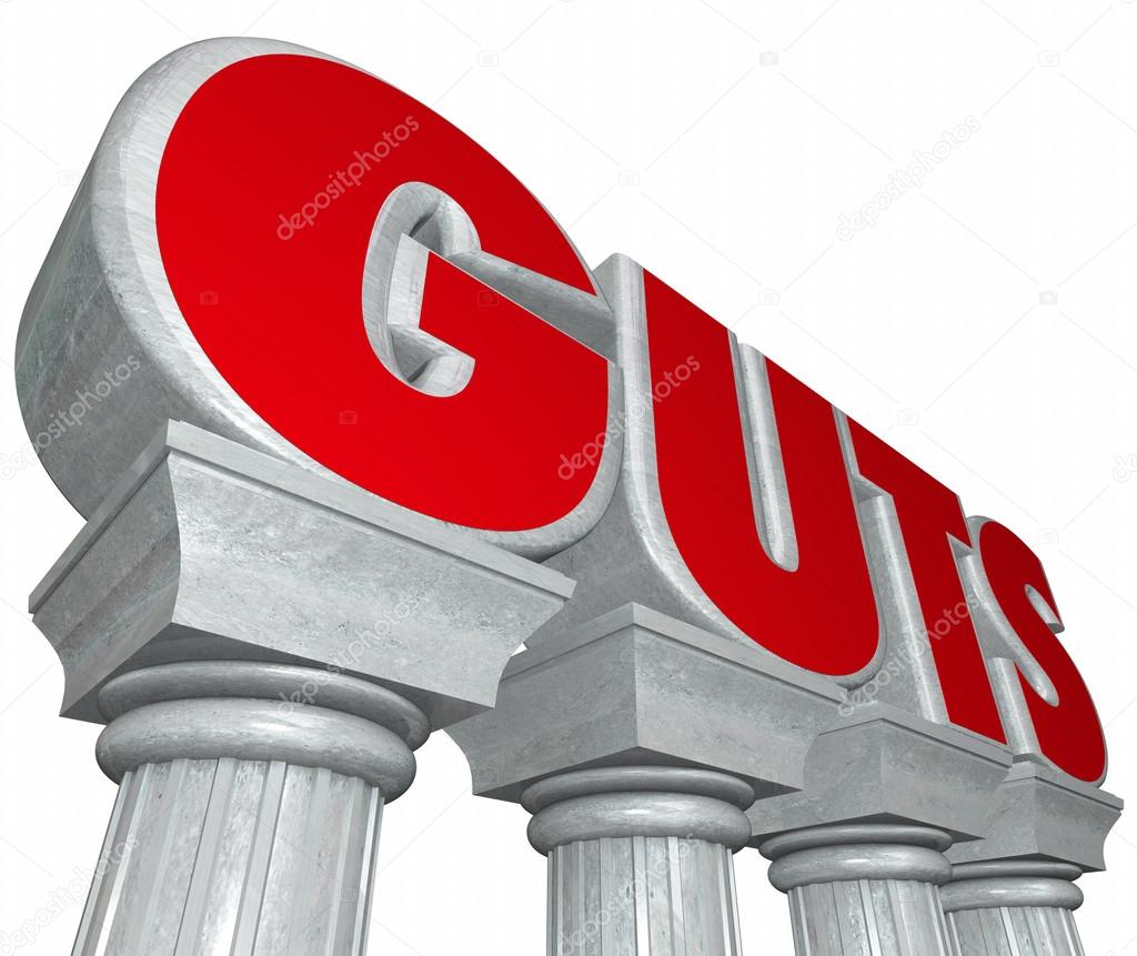 Guts word in 3d letters on marble or stone columns Stock Photo by ...