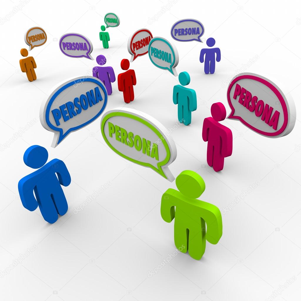 Persona word in speech bubbles over customer heads — Stock Photo ...