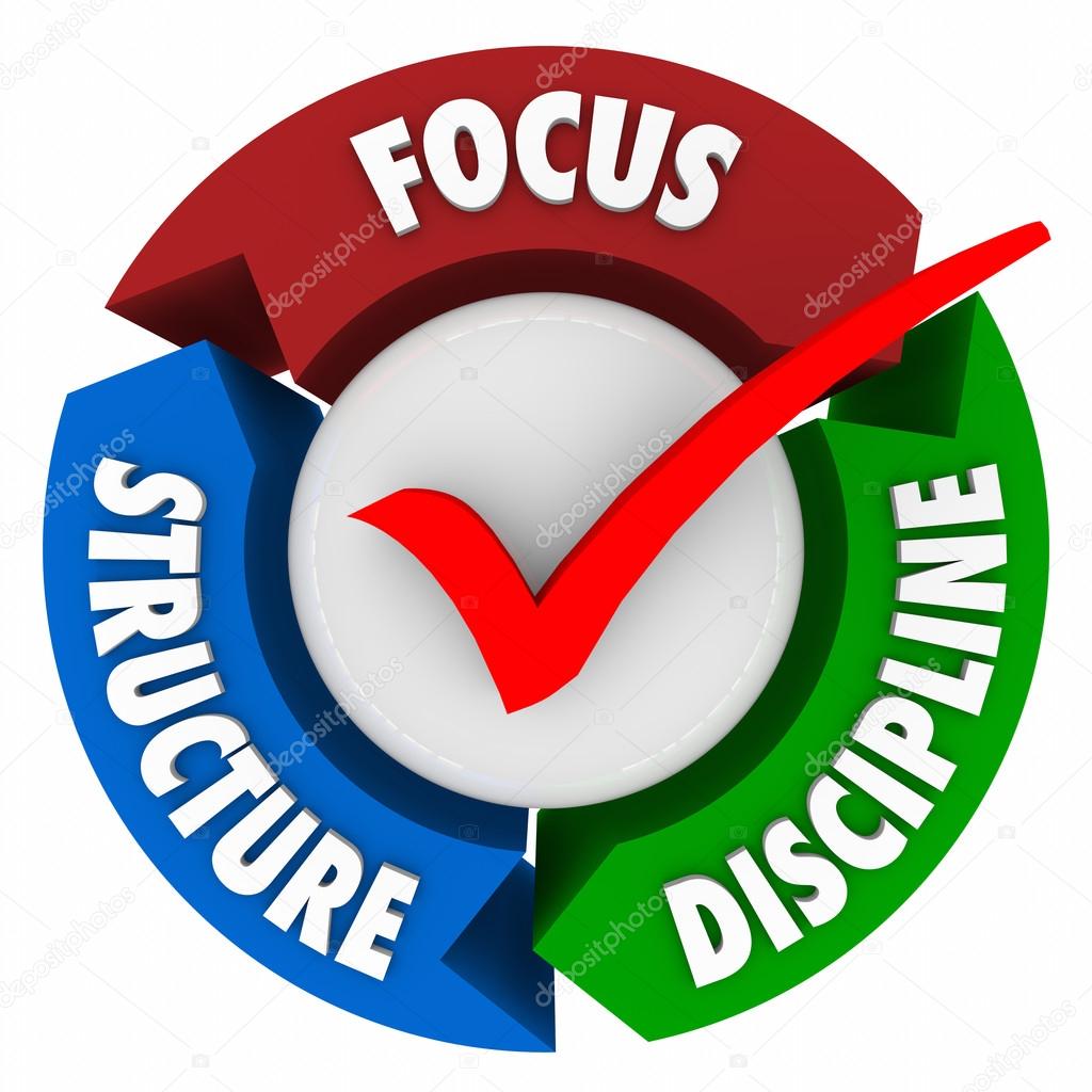 Focus Structure and Discipline words around a check mark — Stock Photo ...
