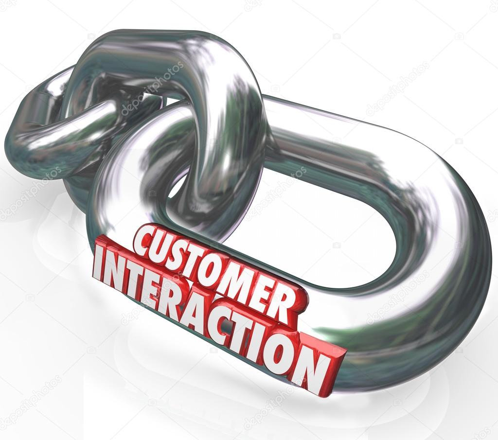 Customer Interaction words in red 3d letters on metal chain links ...