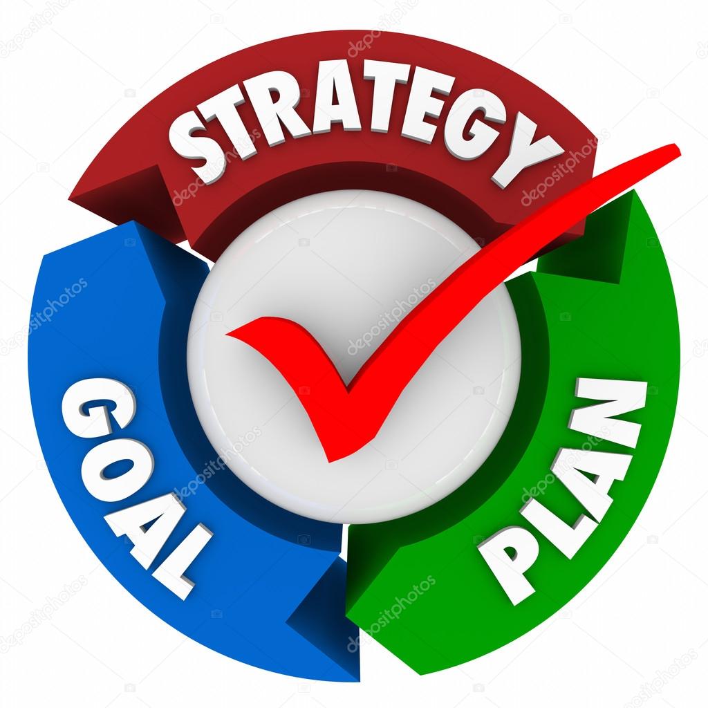 Strategy, Goal and Plan words on arrows in a circular pattern or ...