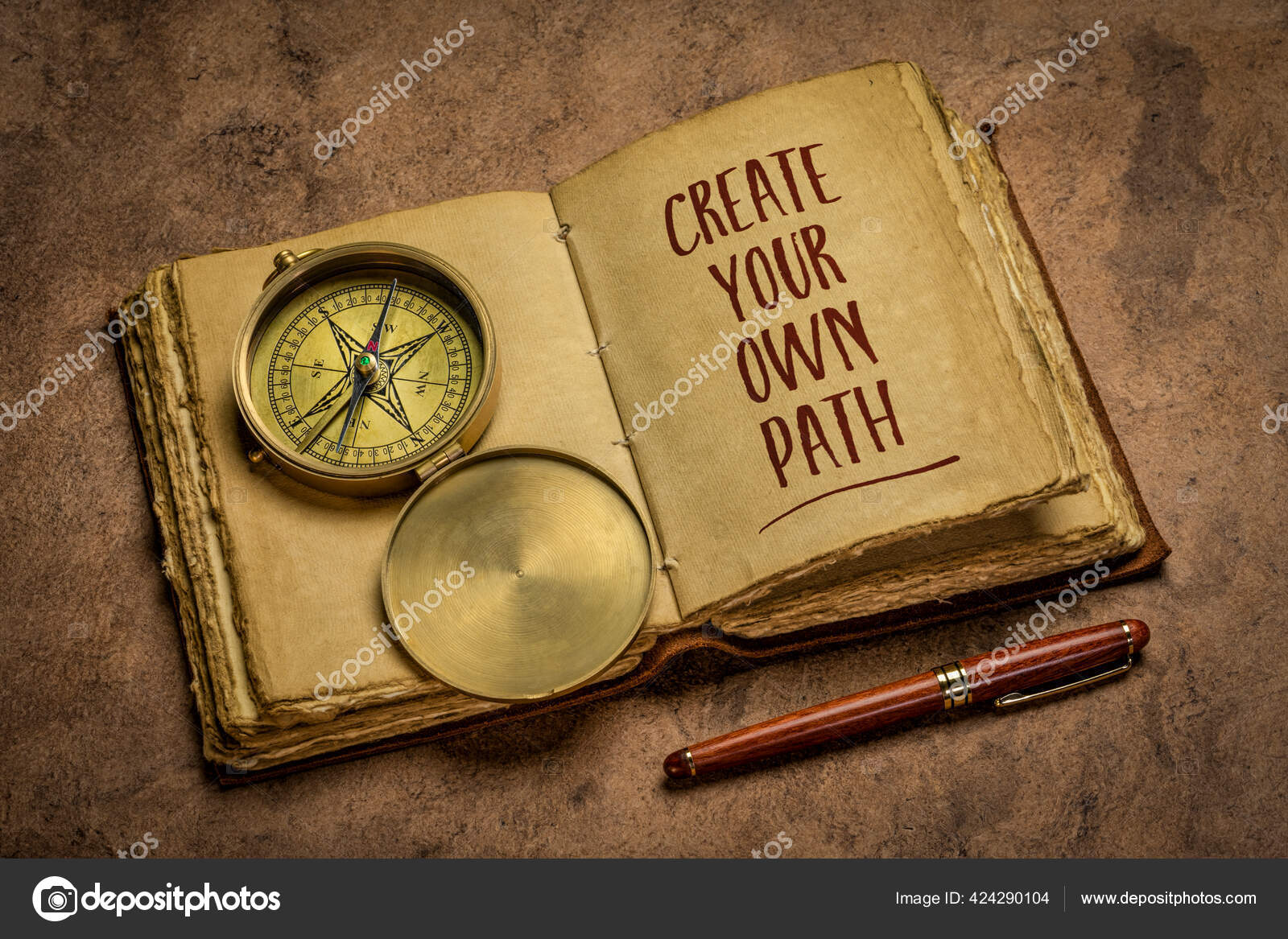 Create Your Own Path Handwriting Antique Leather Bound Journal Stylish ...