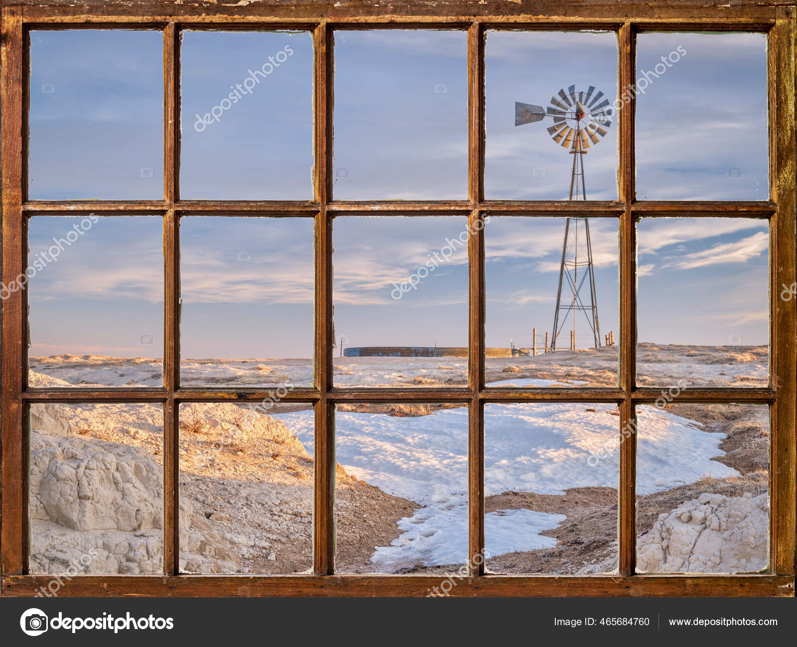 Windmill Pump Cattle Water Tank Prairie Winter Early Spring Scenery ...