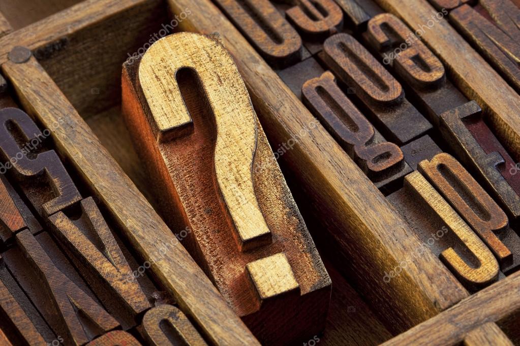 Question mark in letterpress wood type — Stock Photo © PixelsAway #80726872