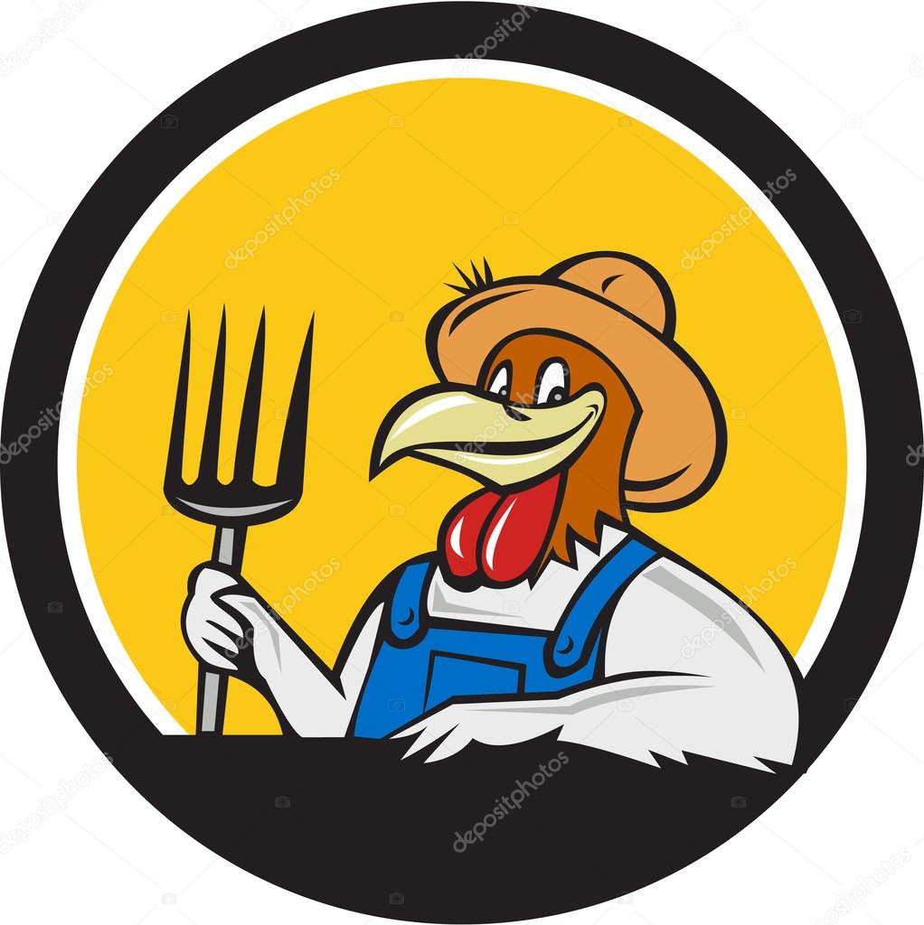 Chicken Farmer Pitchfork Circle Cartoon Stock Vector Image by ...