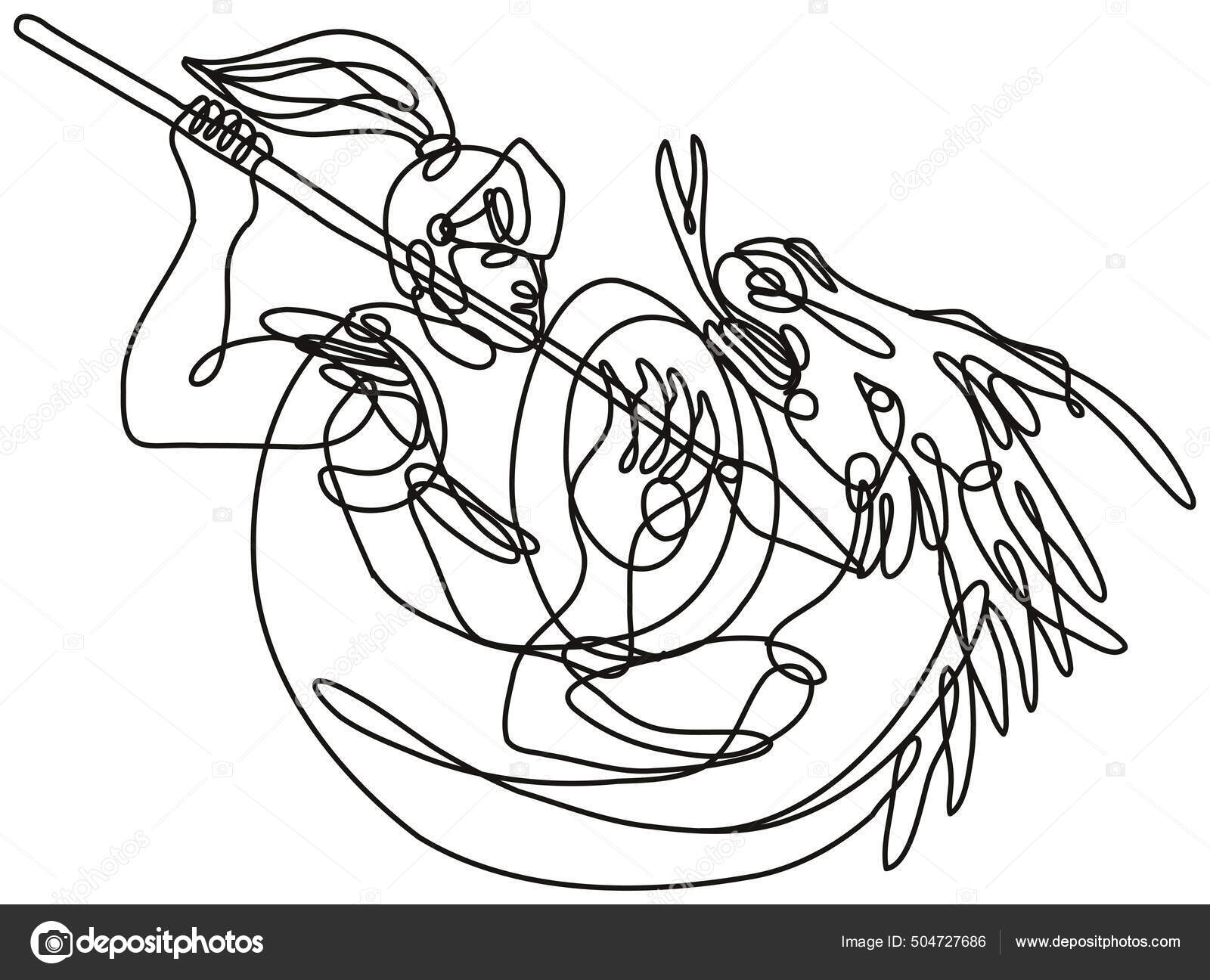 Continuous Line Drawing Illustration Knight Lance Shield Fighting ...