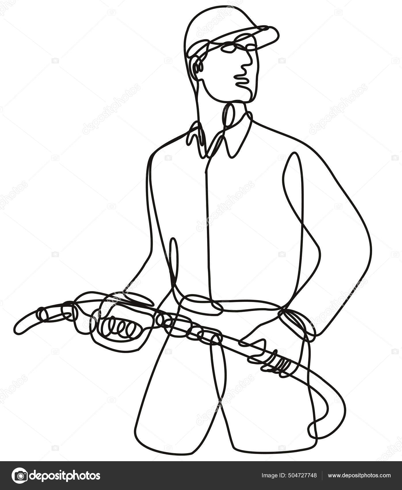 Continuous Line Drawing Illustration Gasoline Attendant Holding Gas ...