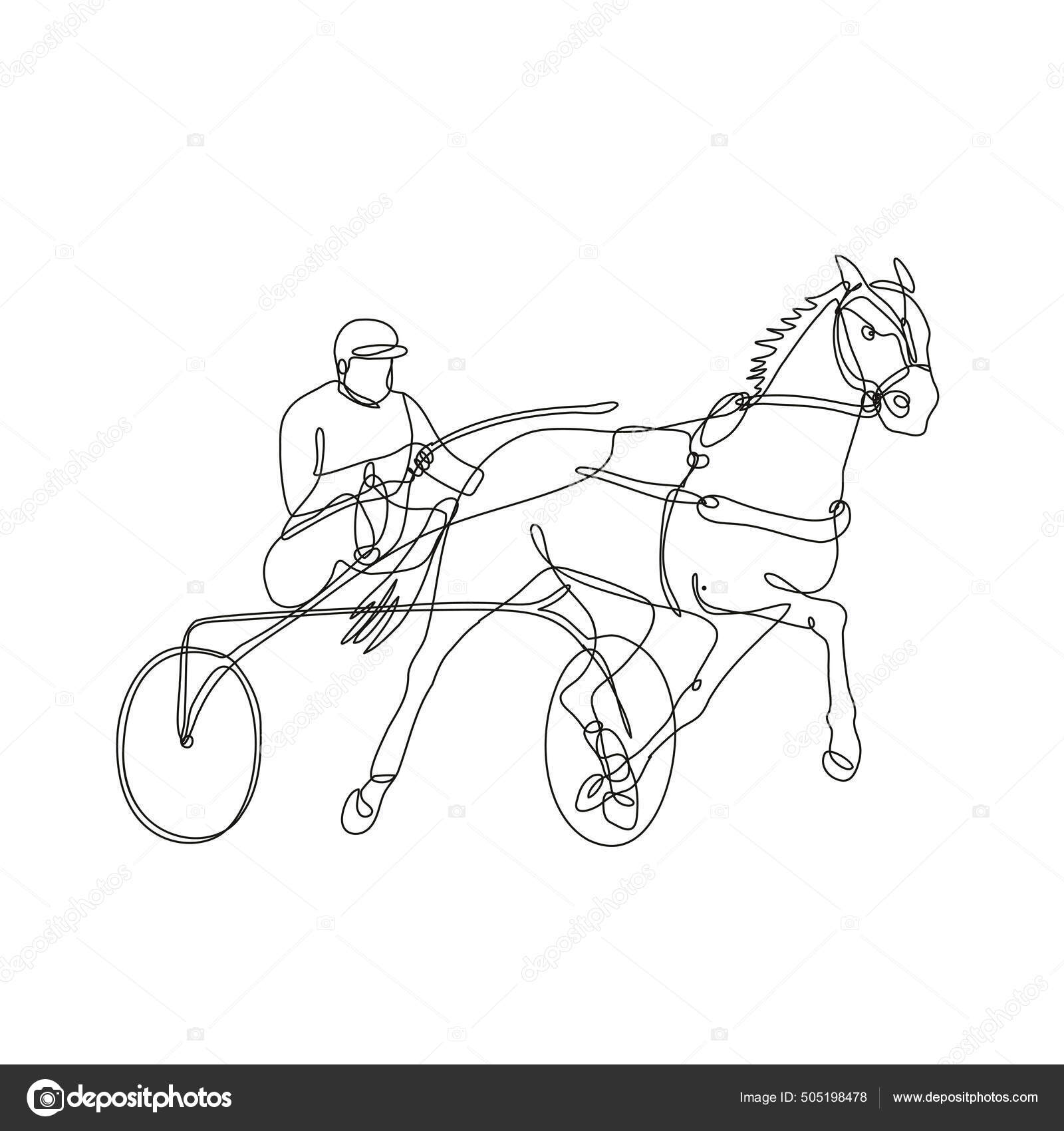 Continuous Line Drawing Illustration Jockey Horse Harness Racing Side ...