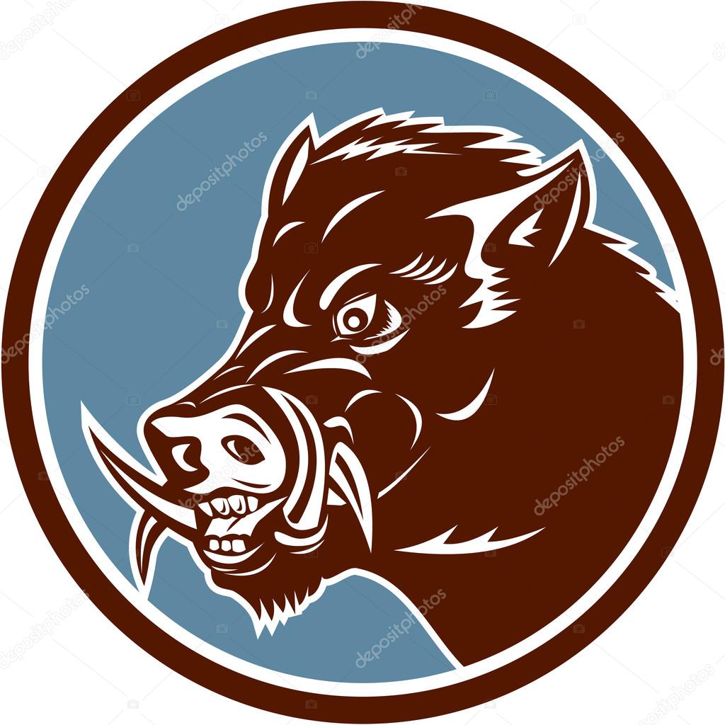 Wild Boar Razorback Head Side Circle Retro Stock Illustration by ...