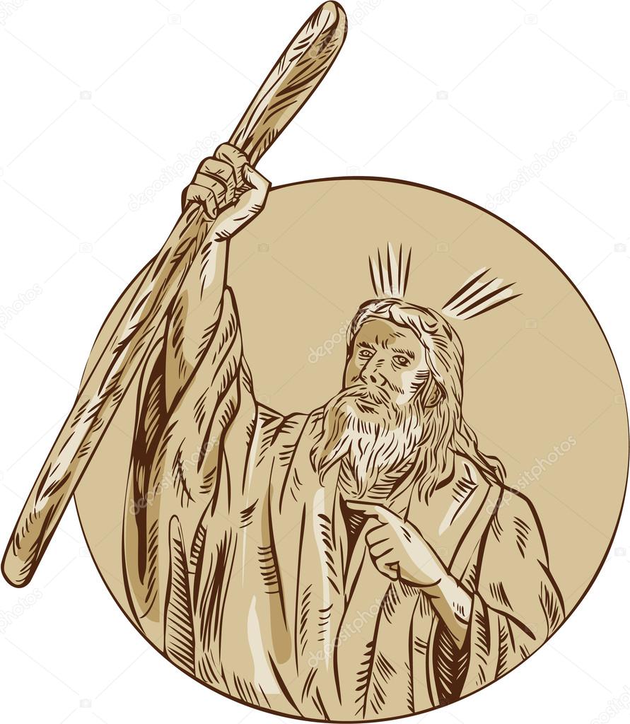 Moses Raising Staff Circle Etching — Stock Vector © patrimonio #80655342