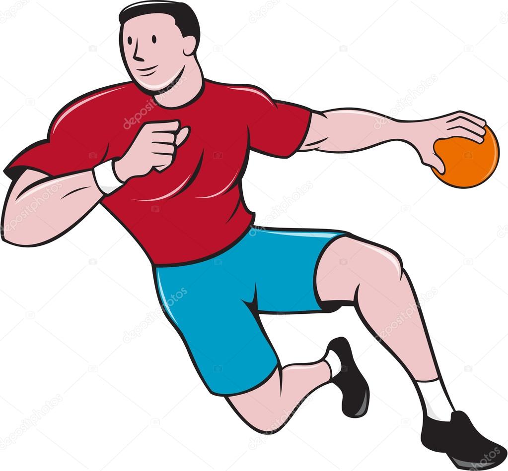 Handball joueur jetant Ball Cartoon — Image vectorielle patrimonio ...