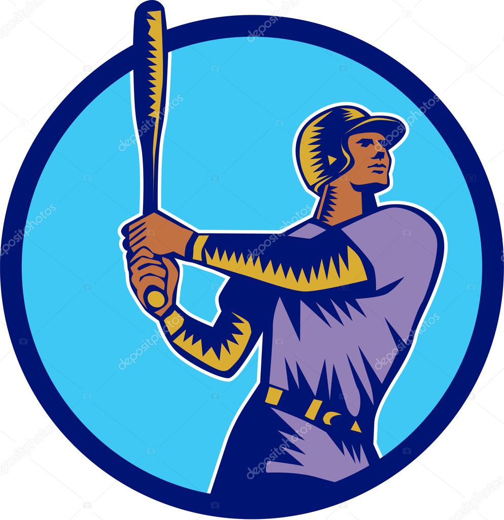 Baseball Batter Batting Bat Circle Woodcut Stock Vector Image by ...