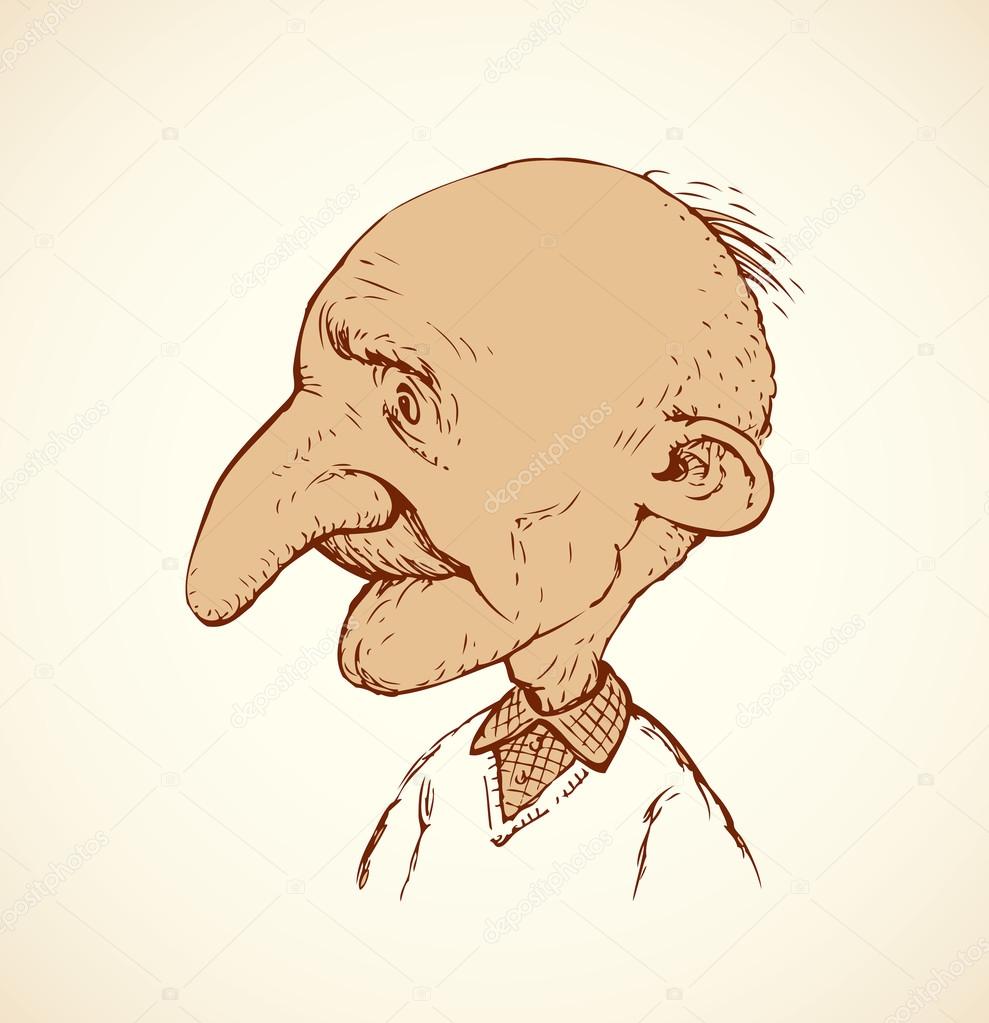 Vector caricature. Gear thoughts in the mind of old man Stock Vector ...