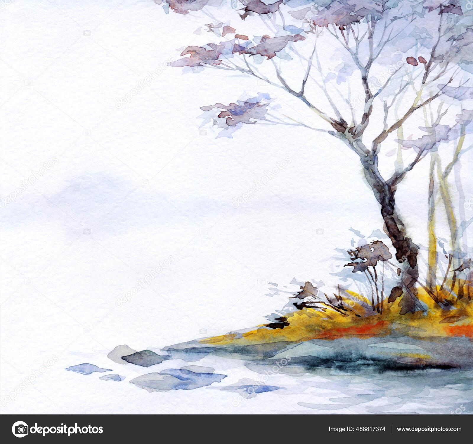 Hand Drawn Bright Watercolour Artwork Ink Paint Sketch Fog Brook Stock ...