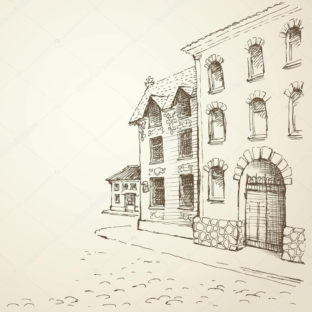 Downtown square. Vector drawing Stock Vector Image by ©Marinka #90629074