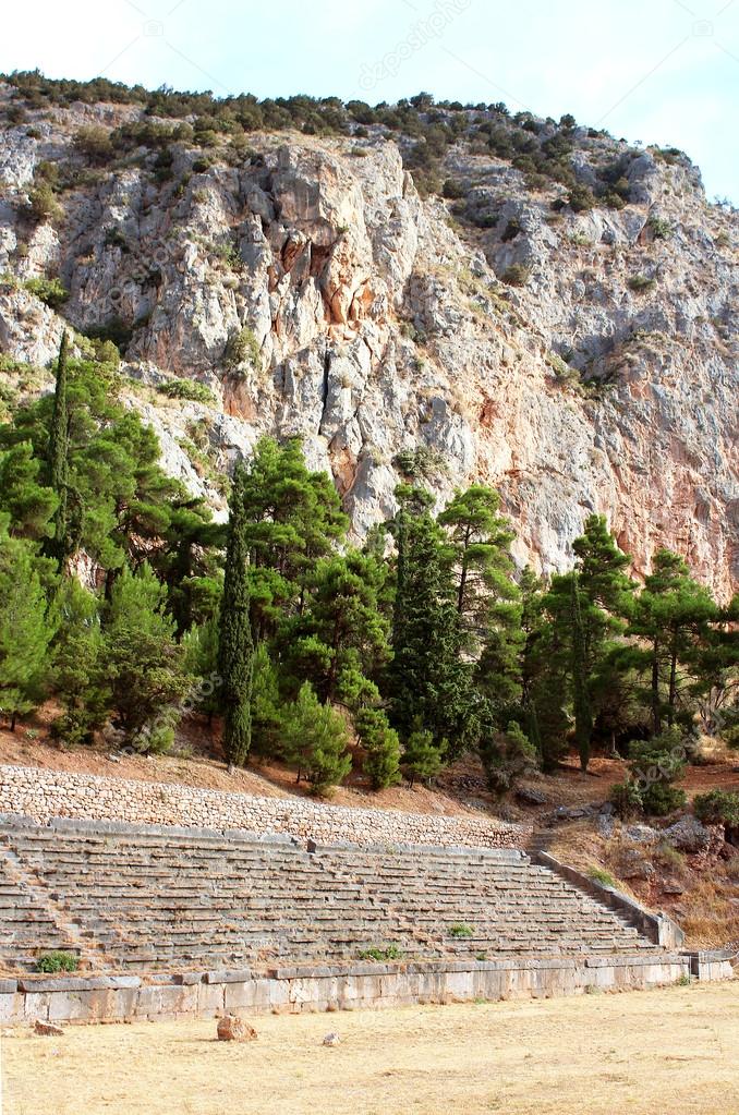 The mountain-top stadium of the Delphi sanctuary, used for the Pythian ...