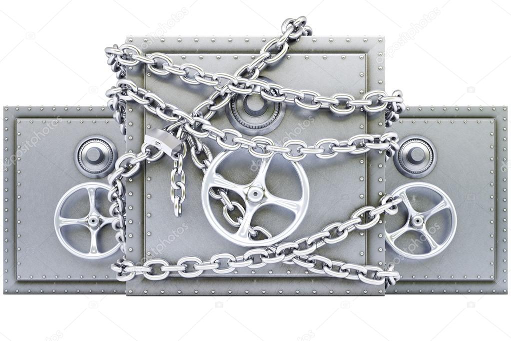 Steel safe in chains Stock Photo by ©dimdimich 58857311