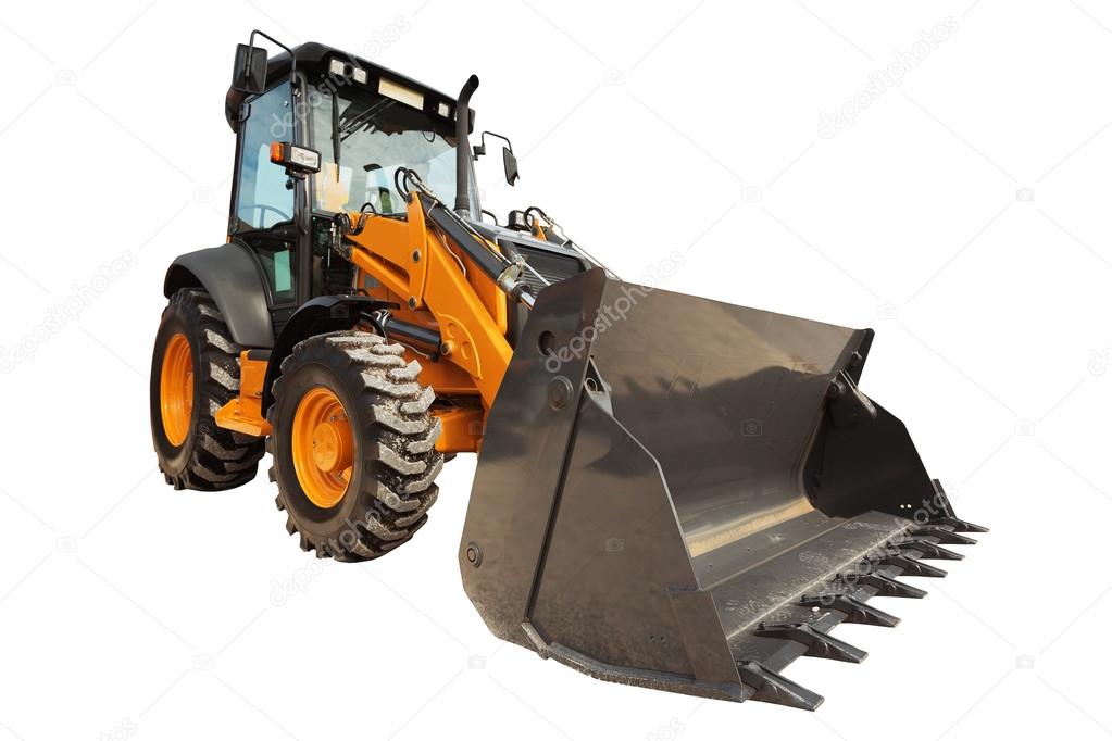 Backhoe loader or bulldozer - excavator with clipping path isola Stock ...