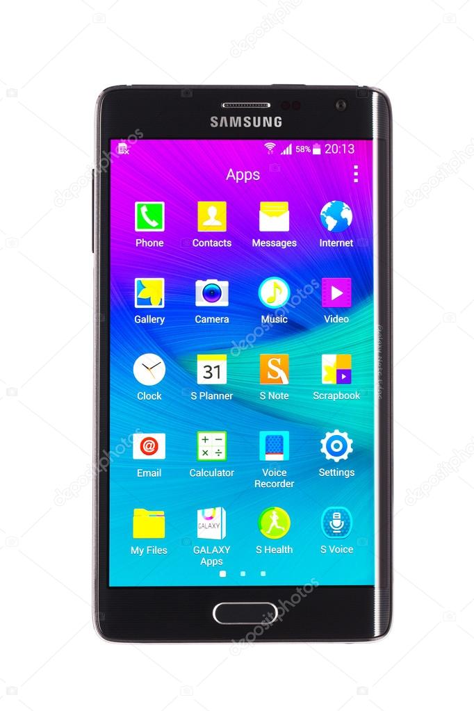 Front and back view of a black Samsung Galaxy Note Edge smartphone ...