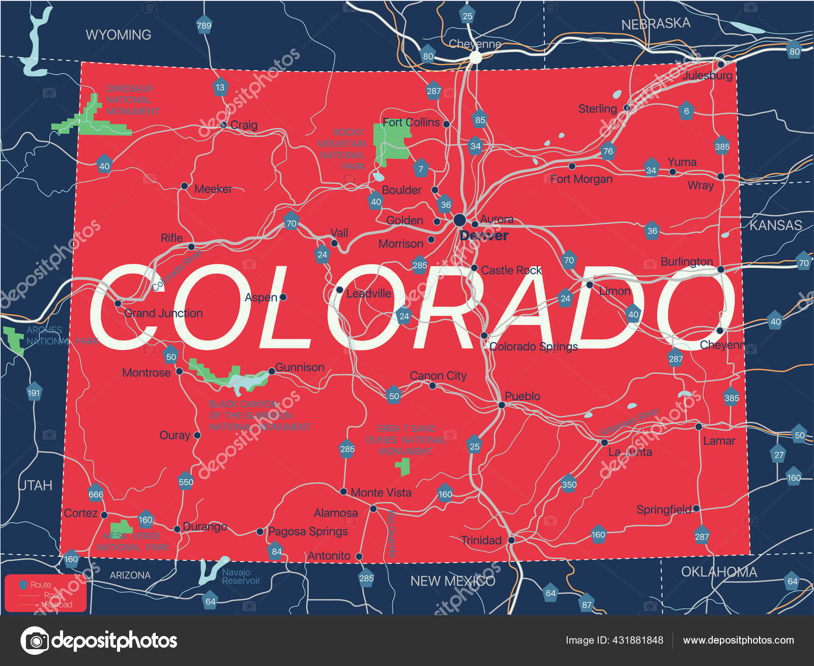 Colorado state detailed editable map Stock Vector Image by ©olinchuk ...