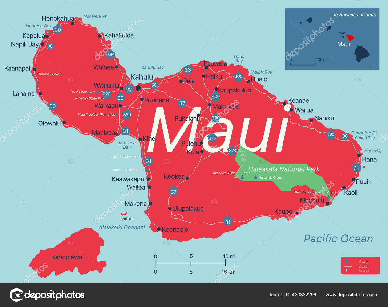 Maui island detailed editable map Stock Illustration by ©olinchuk ...