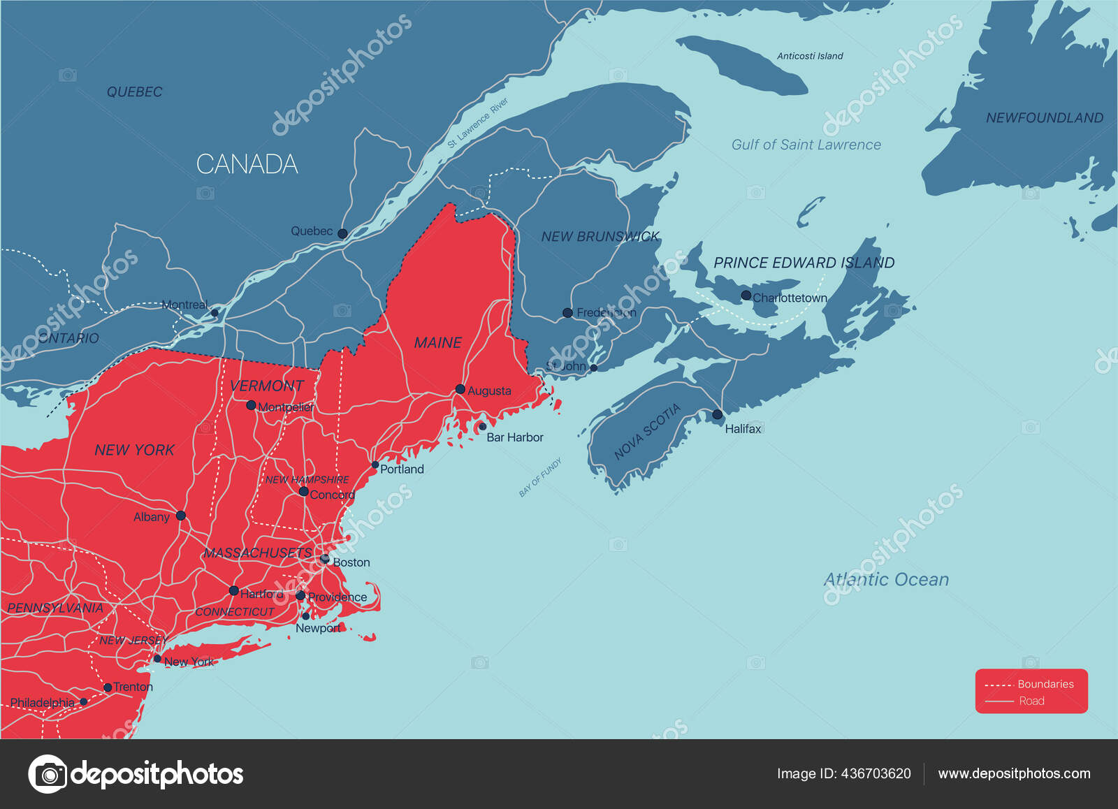 New England detailed editable map Stock Vector Image by ©olinchuk ...