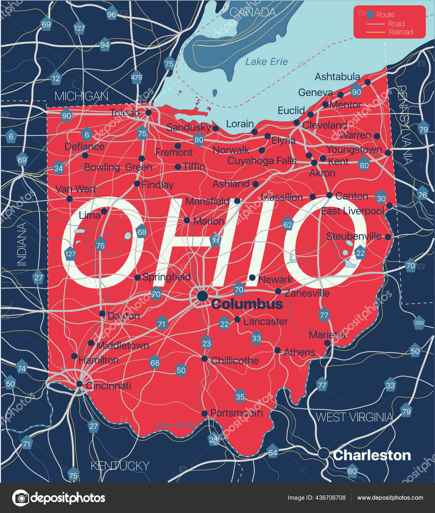 Mapa editable detallado del estado de Ohio Vector de stock #436706708 ...
