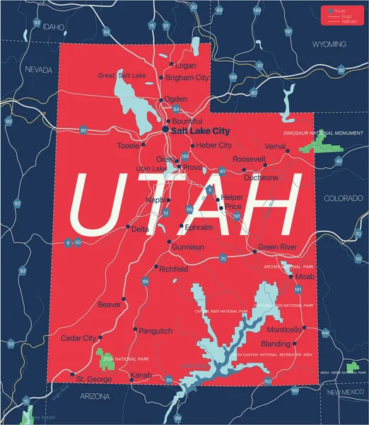 Utah road map Vector Art Stock Images | Depositphotos