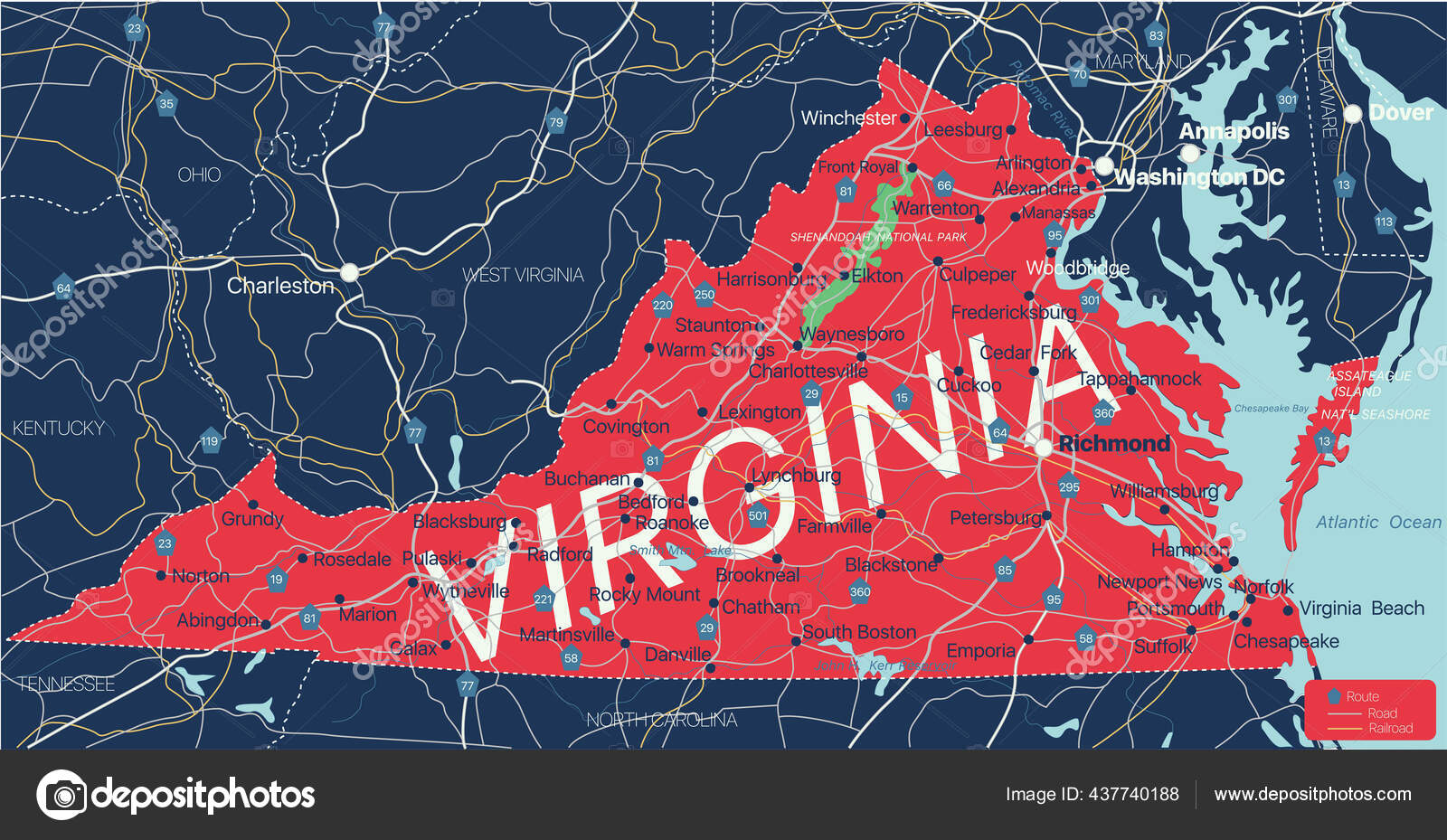 Virginia state detailed editable map Stock Vector Image by ©olinchuk ...