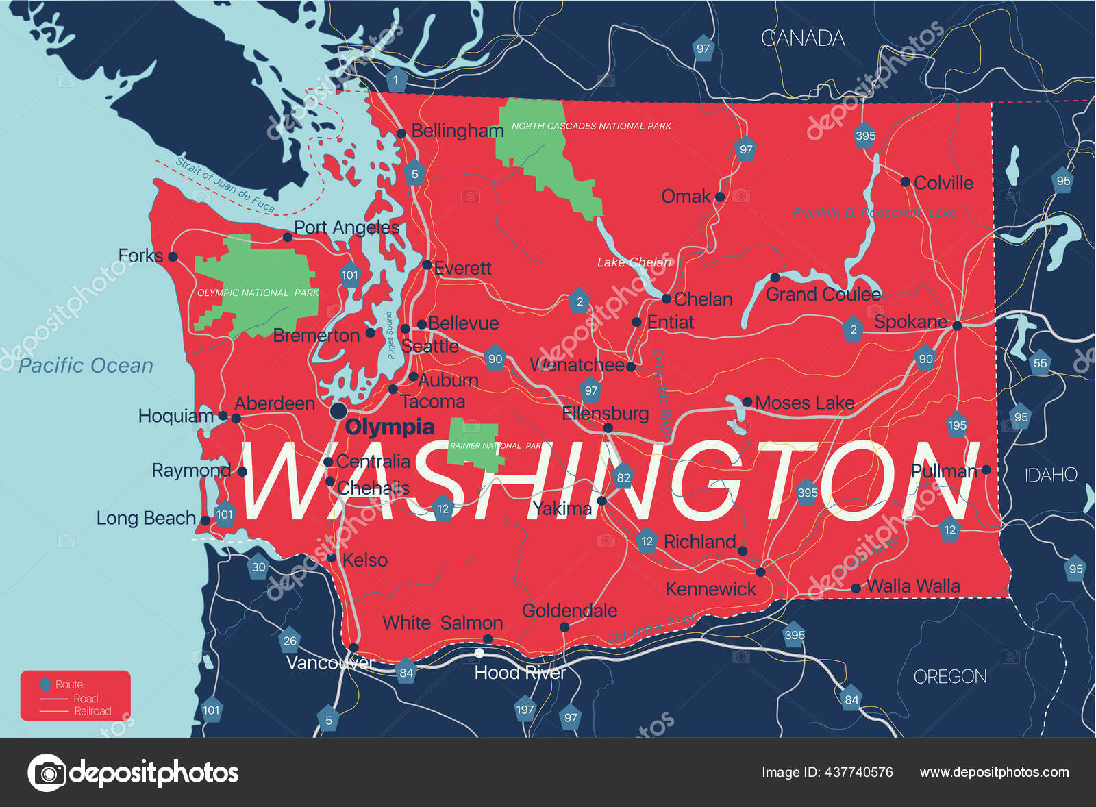Washington state detailed editable map Stock Vector Image by ©olinchuk ...