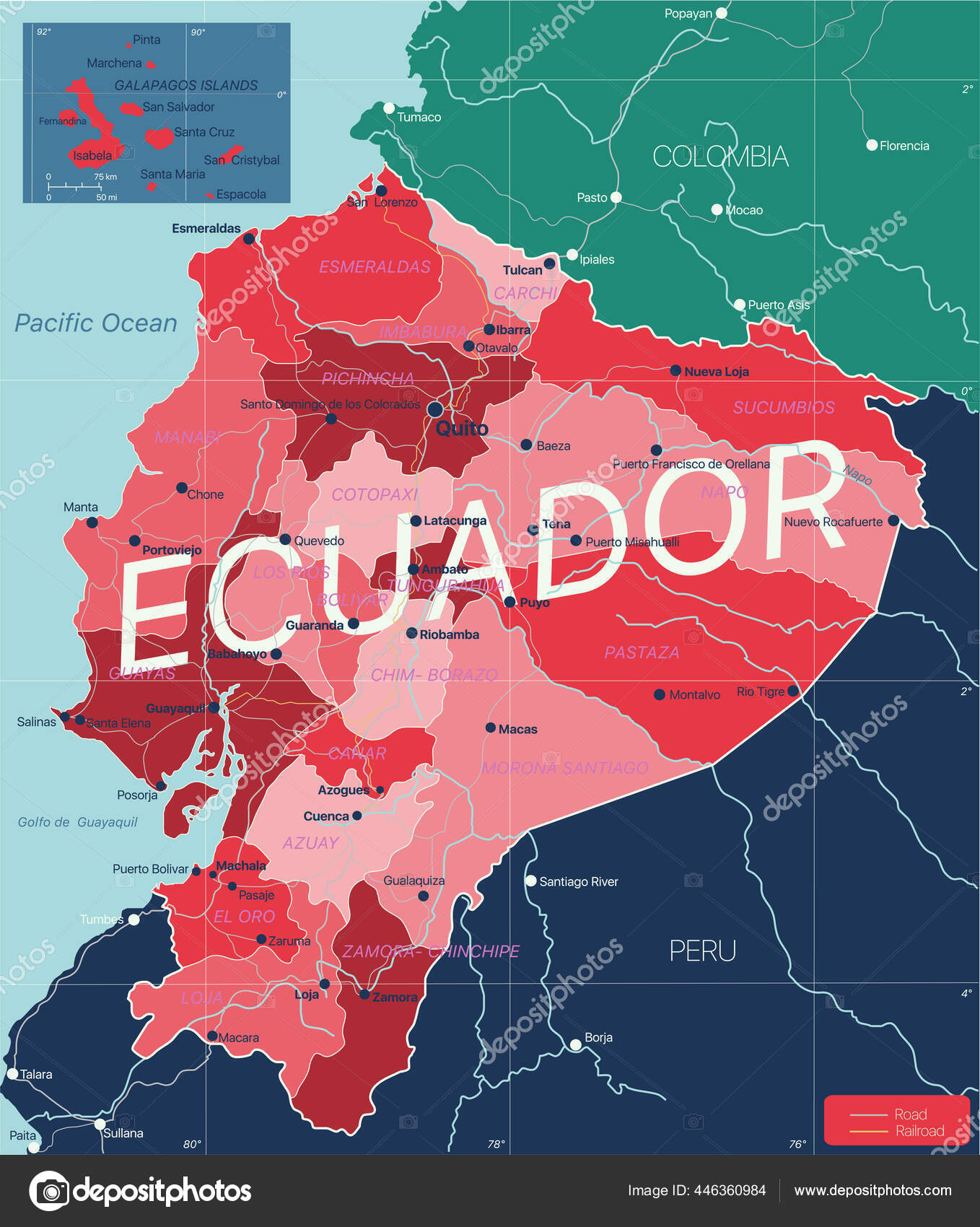 Ecuador country detailed editable map Stock Vector by ©olinchuk 446360984