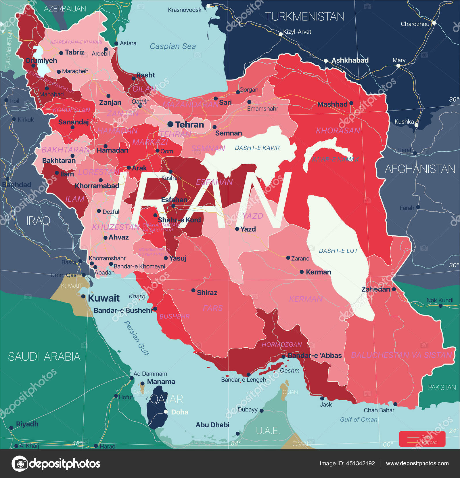 Irán país mapa editable detallado Vector de stock por ©olinchuk 451342192