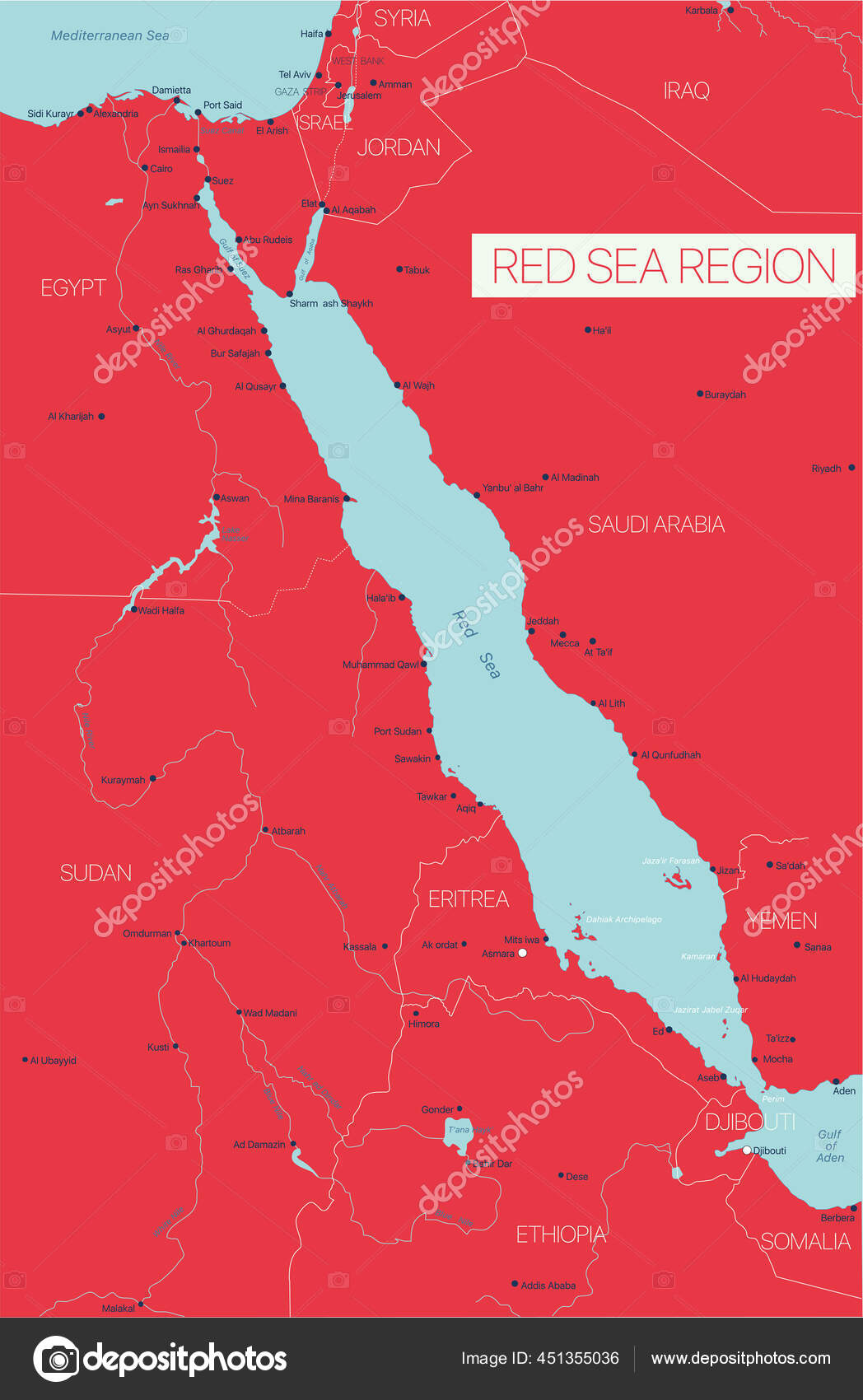Mapa editable región Mar Rojo vector, gráfico vectorial © olinchuk ...