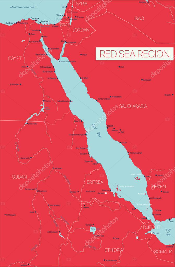 Mapa editable región Mar Rojo Vector de stock por ©olinchuk 451355036