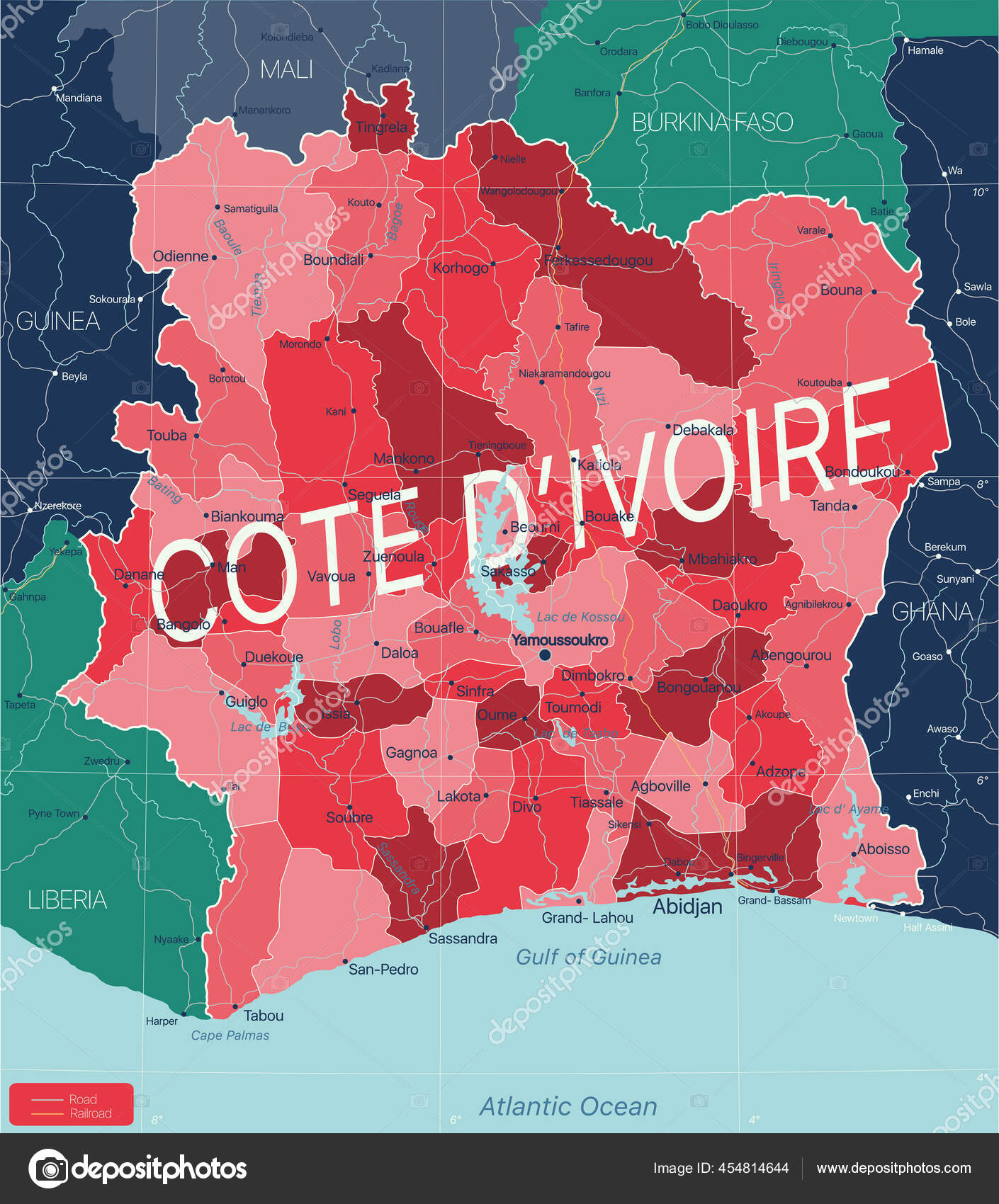 Cote d Ivoire country detailed editable map Stock Vector by ©olinchuk ...