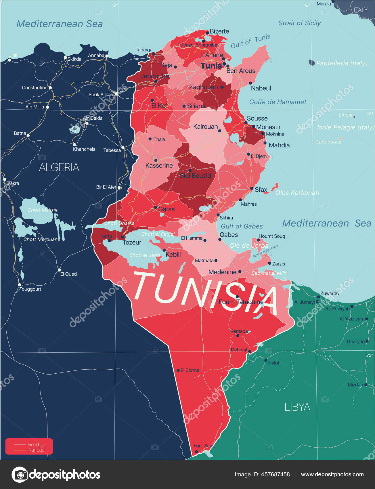 Tunisia country detailed editable map Stock Vector Image by ©olinchuk ...