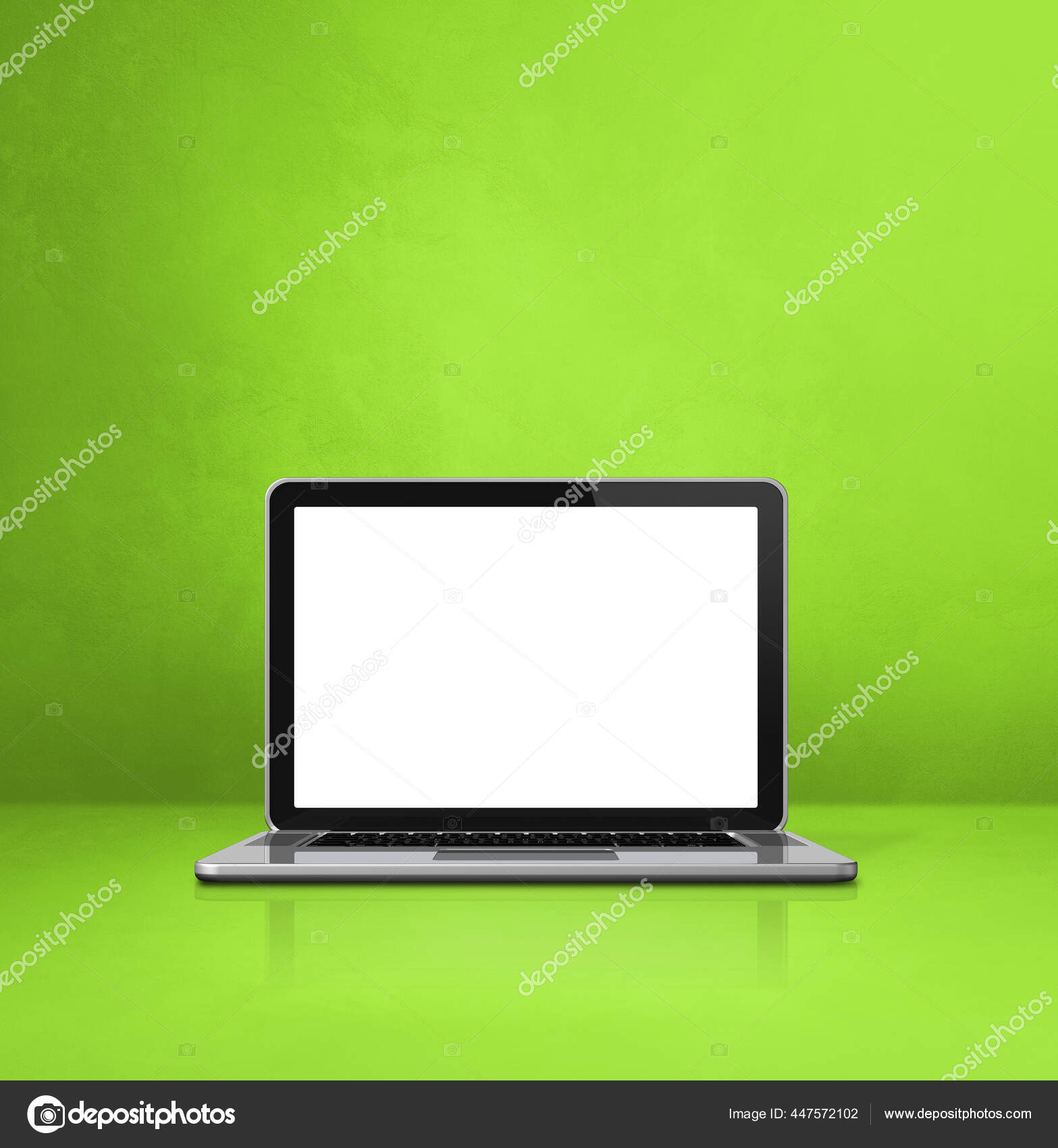 Laptop Computer Green Office Scene Background Illustration — Stock ...