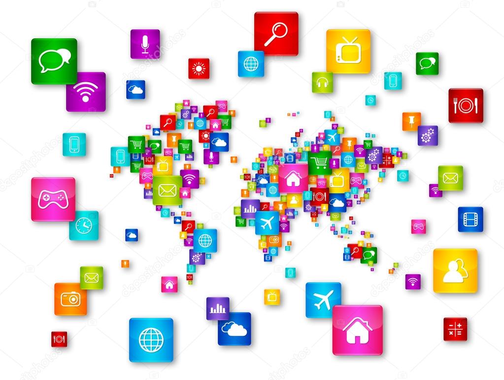 World Map Flying Desktop Icons collection — Stock Photo © daboost #67089253