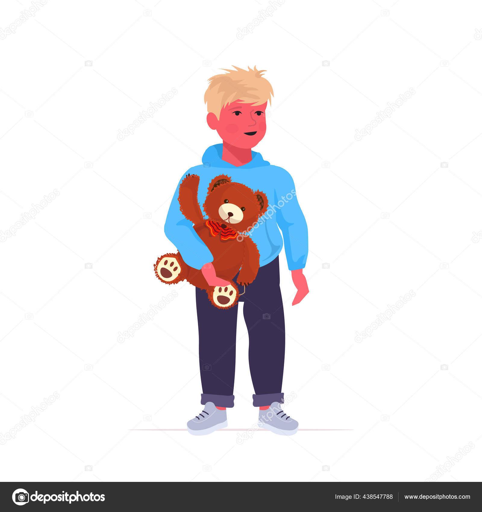 Little boy holding teddy bear cute child standing pose male cartoon ...