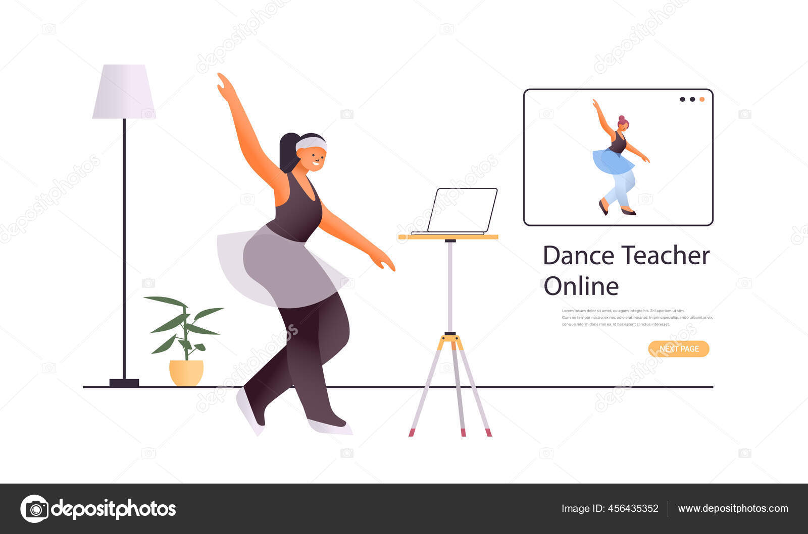 Female dancer doing dancing exercises while watching online video ...