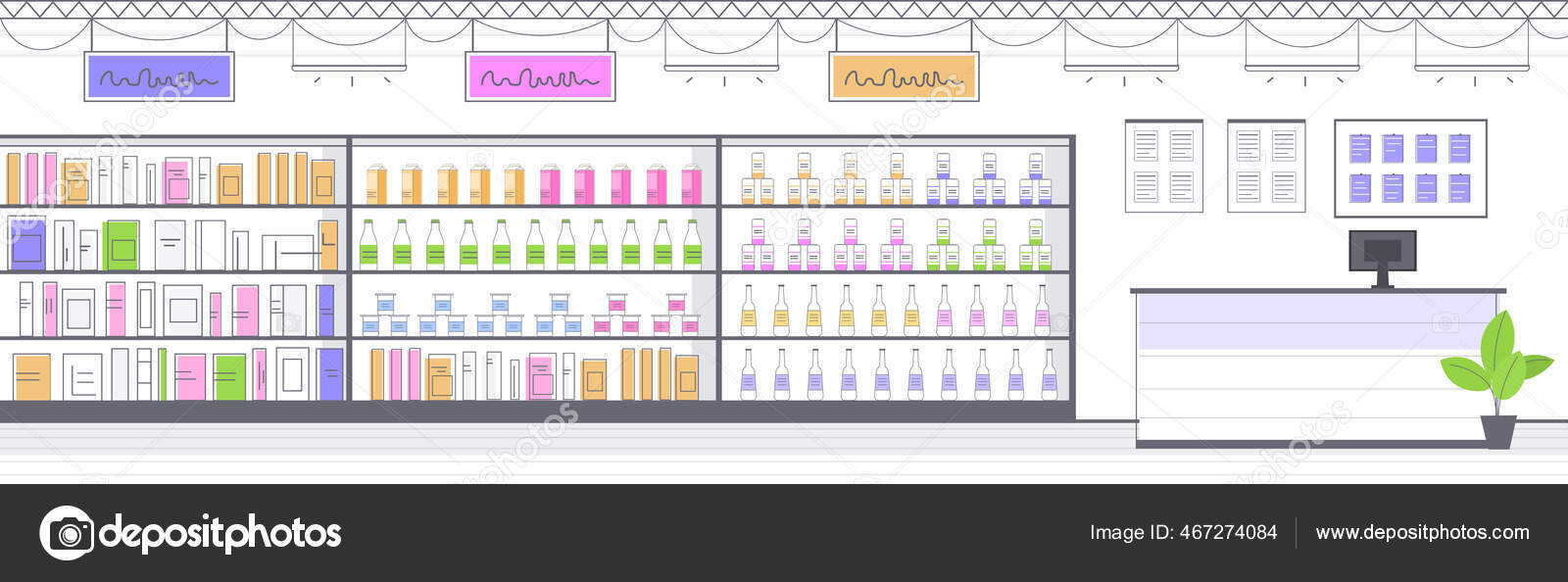 Modern grocery shop interior empty no people food market horizontal ...