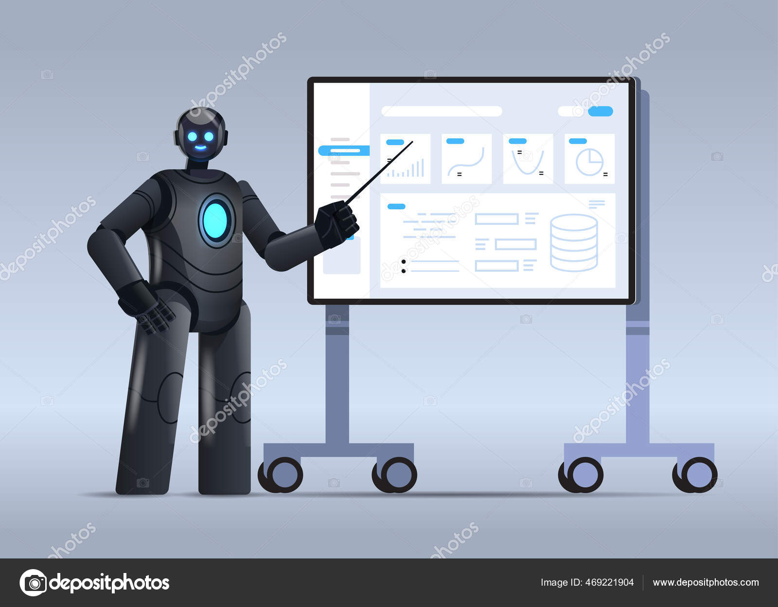 Robot analyzing statistics financial data robotic character making ...