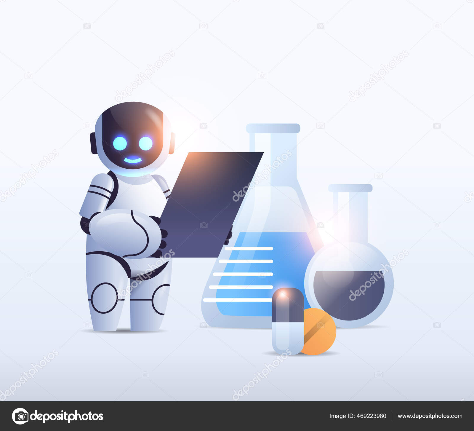 Robot chemist with test tubes making chemical experiment in lab ...