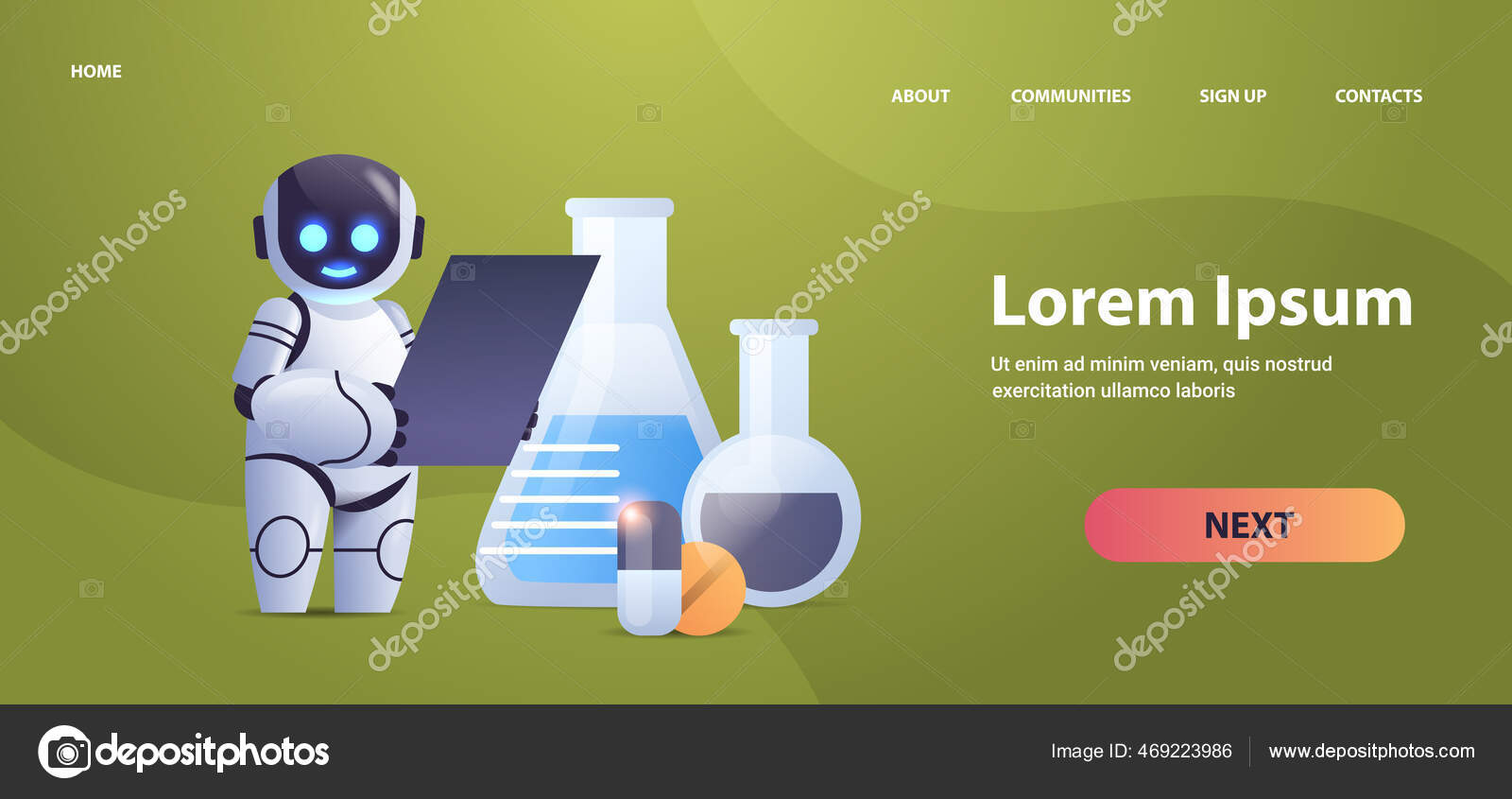 Robot chemist with test tubes making chemical experiment in lab ...