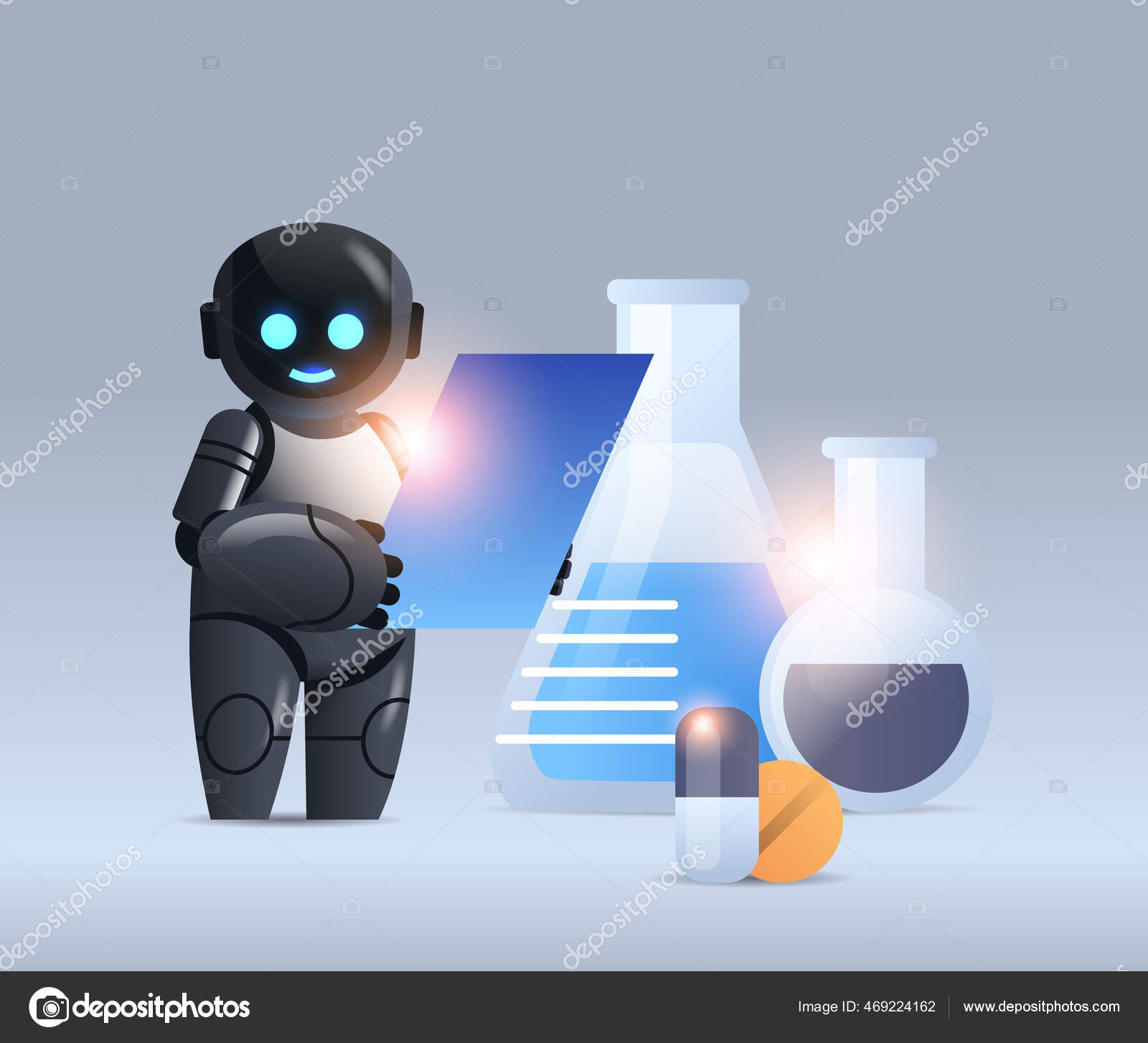 Robot chemist with test tubes making chemical experiment in lab ...
