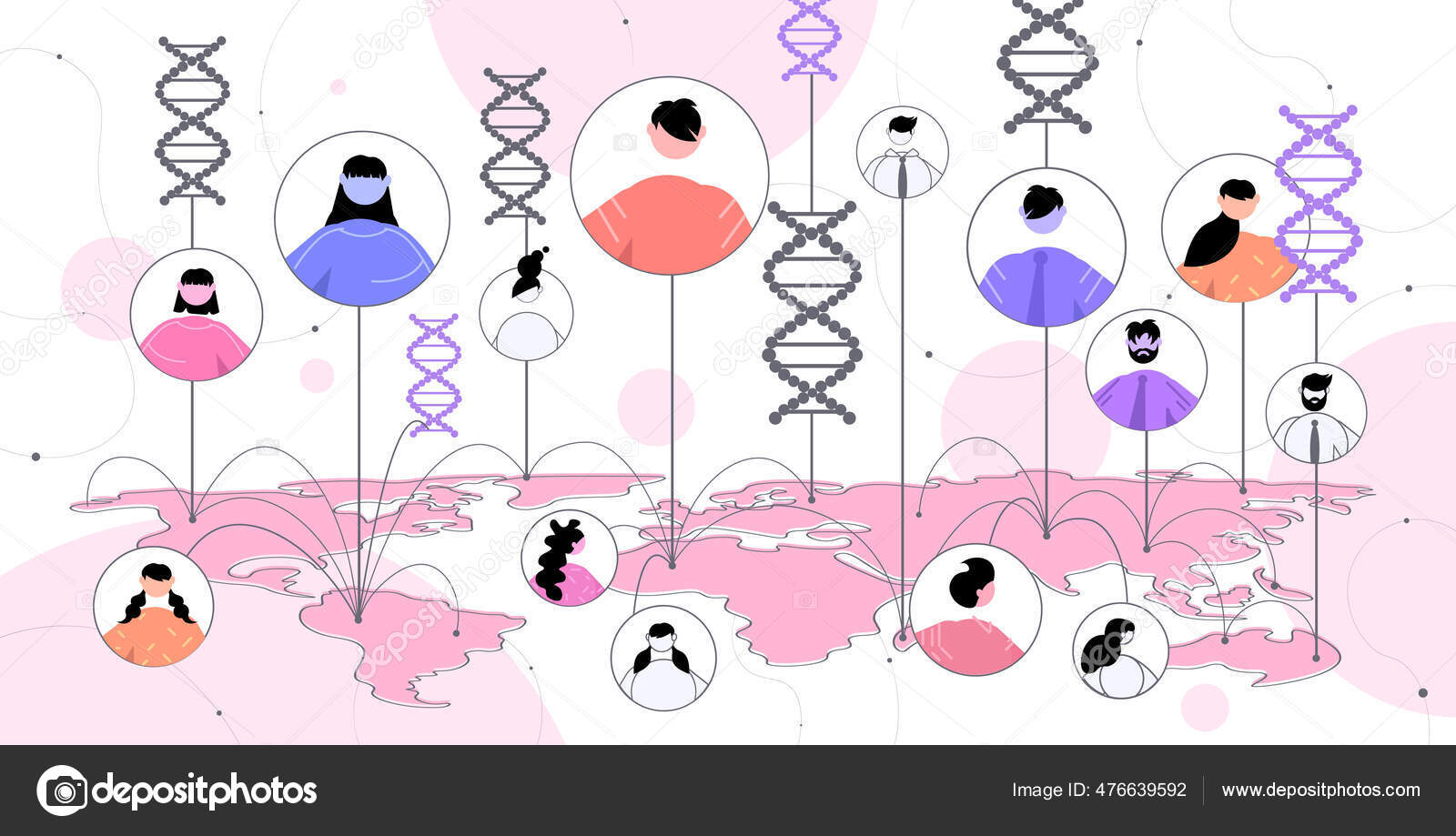 Pessoas avatares e estrutura de DNA no mapa do mundo teste de DNA ...