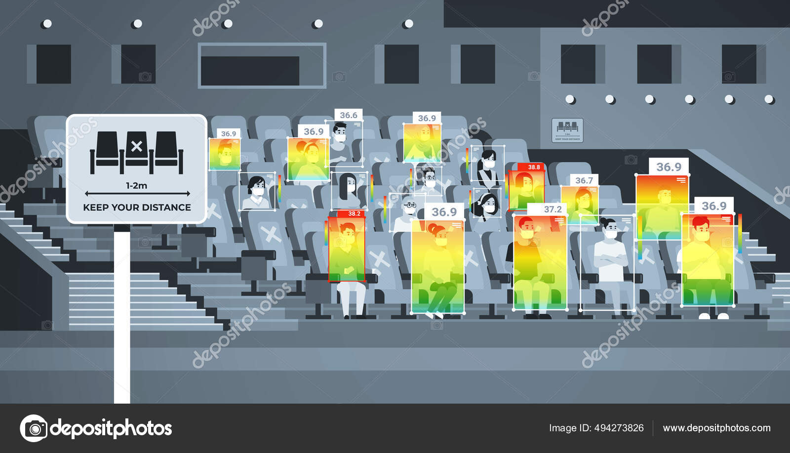 Detecting elevated body temperature of people in cinema checking by non ...