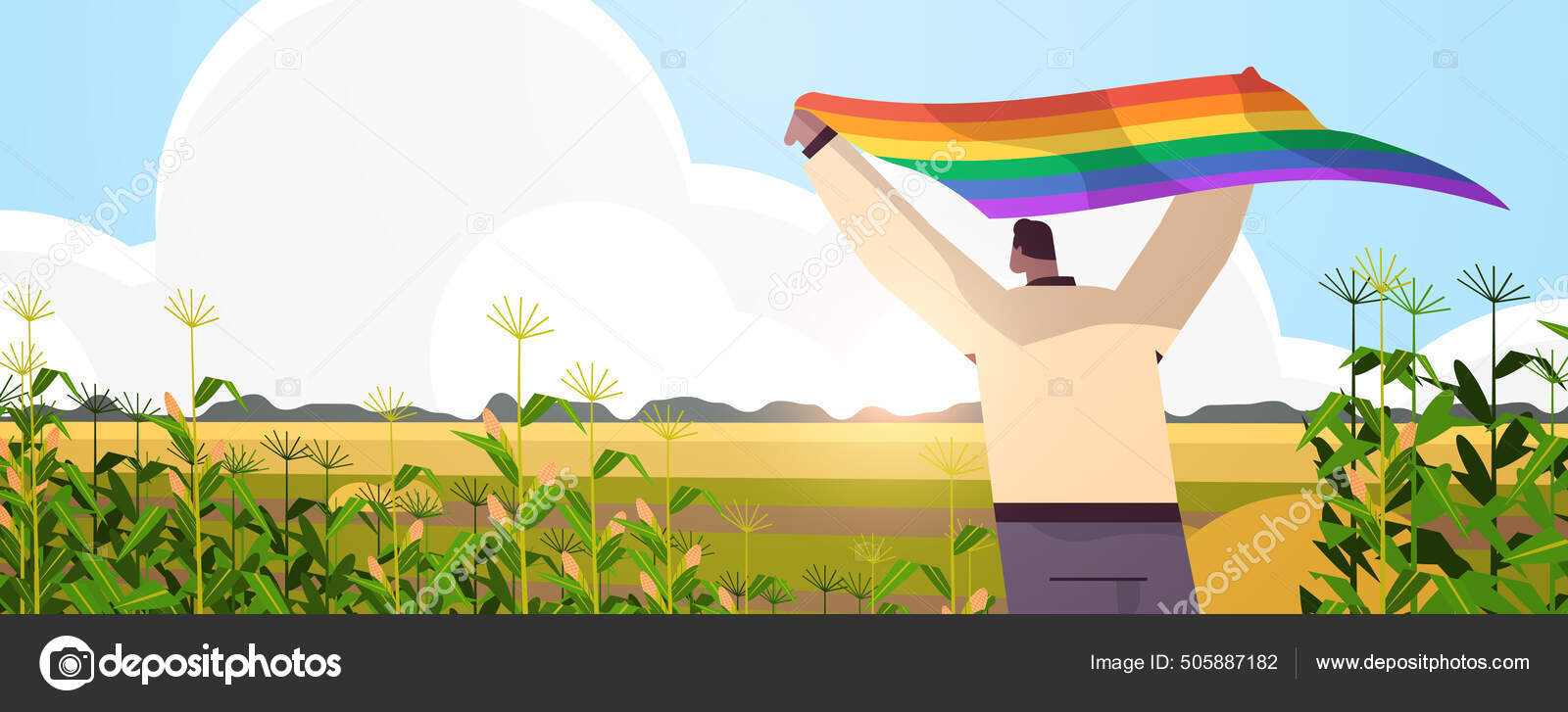 Man holding lgbt rainbow flag gay lesbian love parade pride festival ...